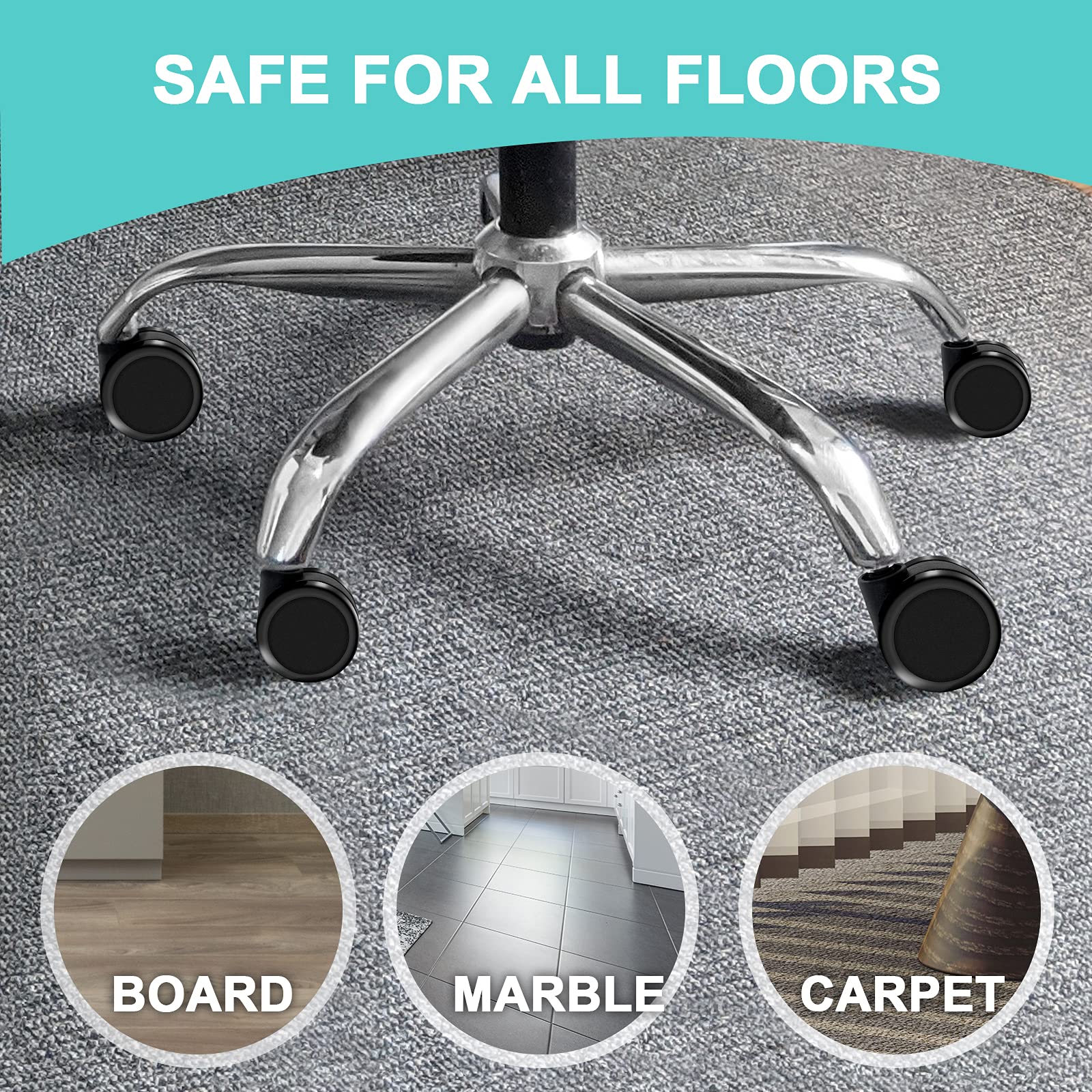 Replacement Office Chair Wheels, Caster Desk Chair Wheels, Rolling Wheels for Office Chair, ChairĀ RollersĀ Casters, Chair Casters for Hardwood Floors, 5 Set Chair Casters Safe for All Floors