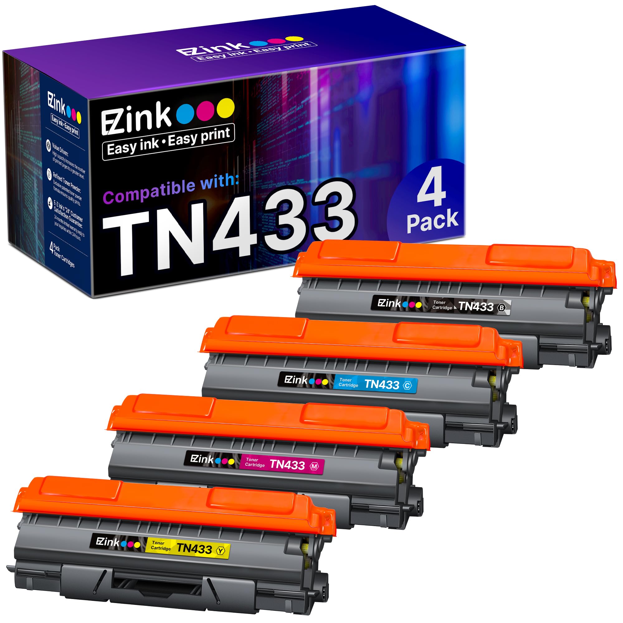 E-Z Ink (TM Compatible Toner Cartridge Replacement for Brother TN-433 TN433 TN433bk TN431 Compatible with HL-L8260CDW HL-L8360CDW MFC-L8610CDW MFC-L8900CDW (Black, Cyan, Magenta, Yellow, 4 Pack)