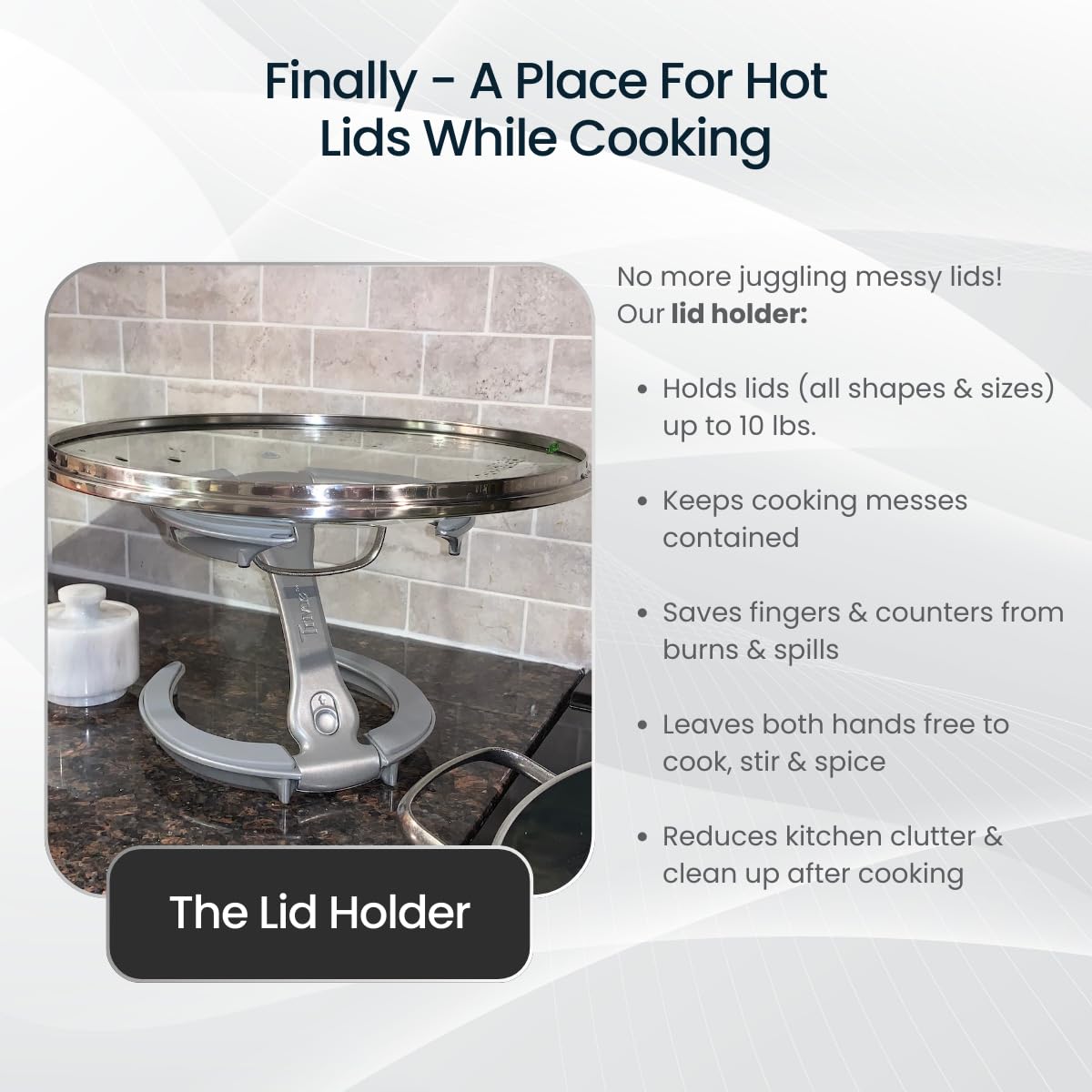 Trivae Unique Patented Pan Lid, Utensil and Pot Holder, Dish / Cake Serving Stand and Trivet All-in-1 for The Kitchen Lover