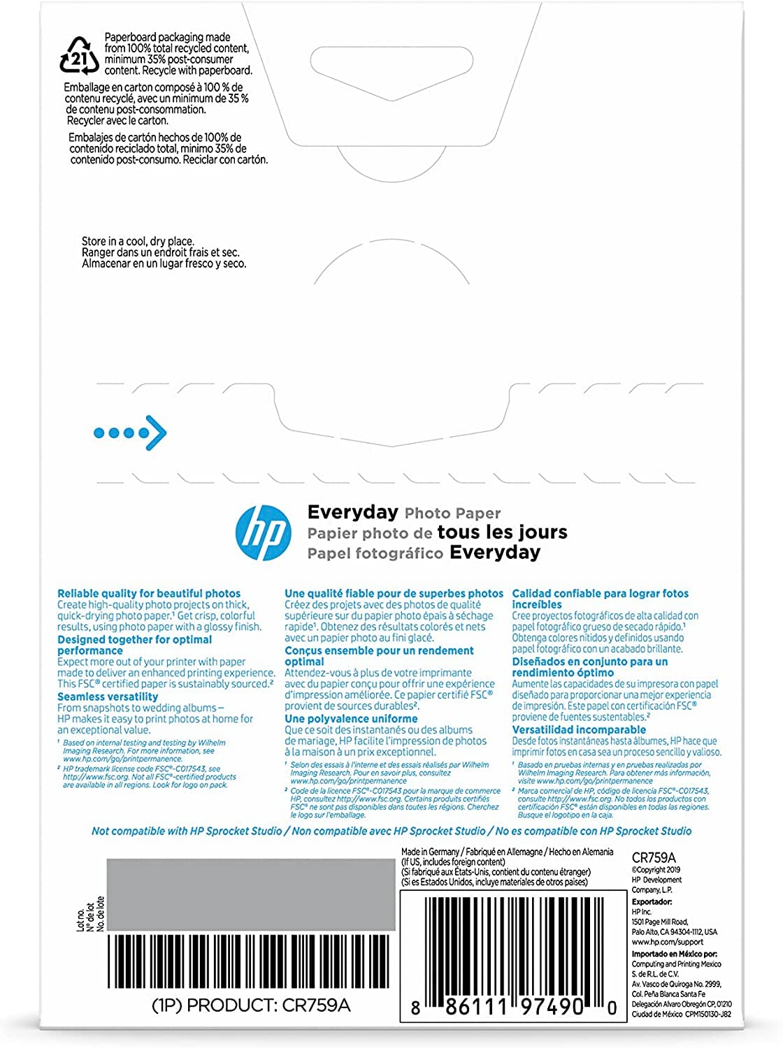 HP Everyday Photo Paper, Glossy, 4x6 in, 100 sheets (CR759A)