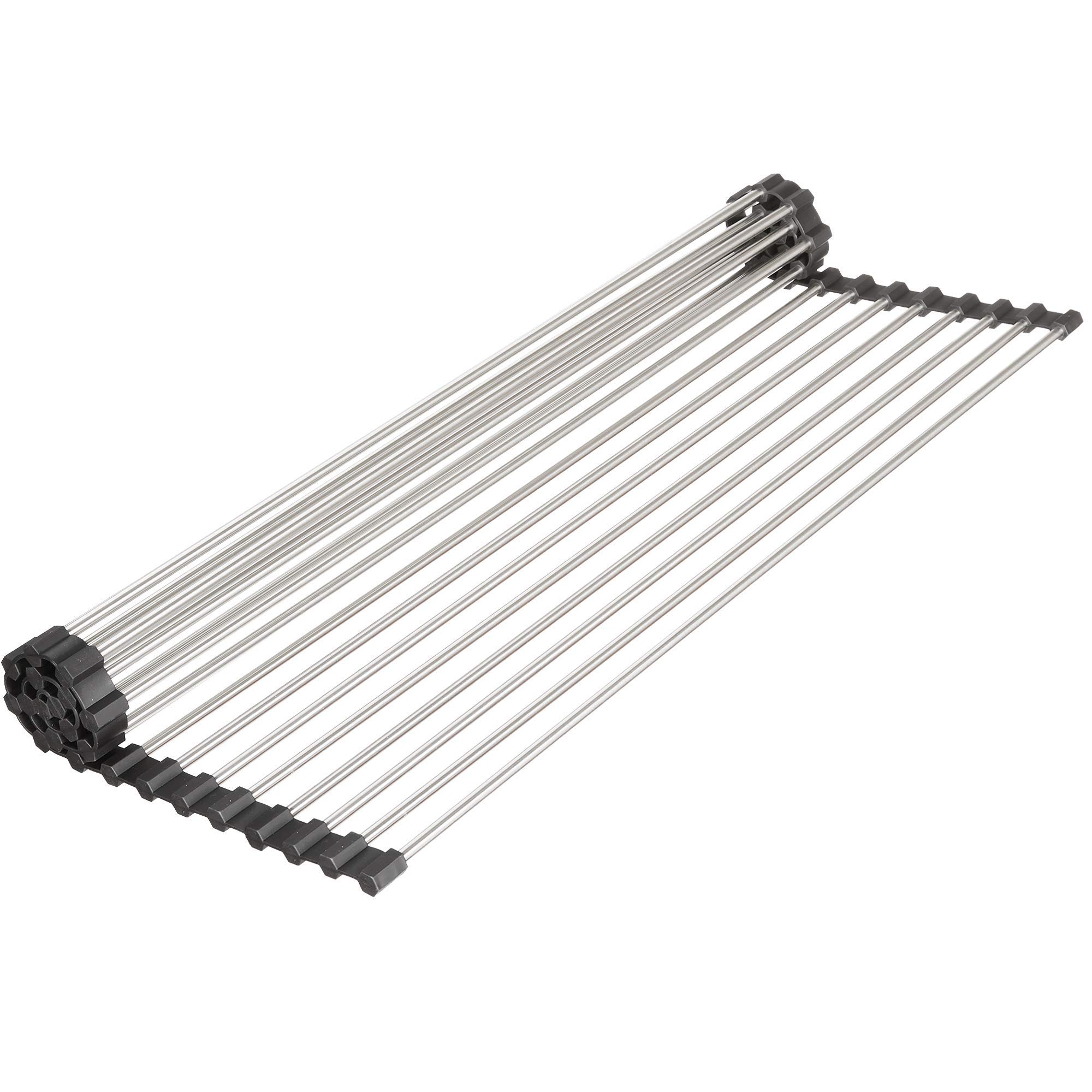 Breathe Essential (20.5" x 15.7" Roll Up Dish Drying Rack - Over The Sink Caddy for Kitchen Counter, Folding Dish Mat, Foldable Stainless Steel Trivet Accessories