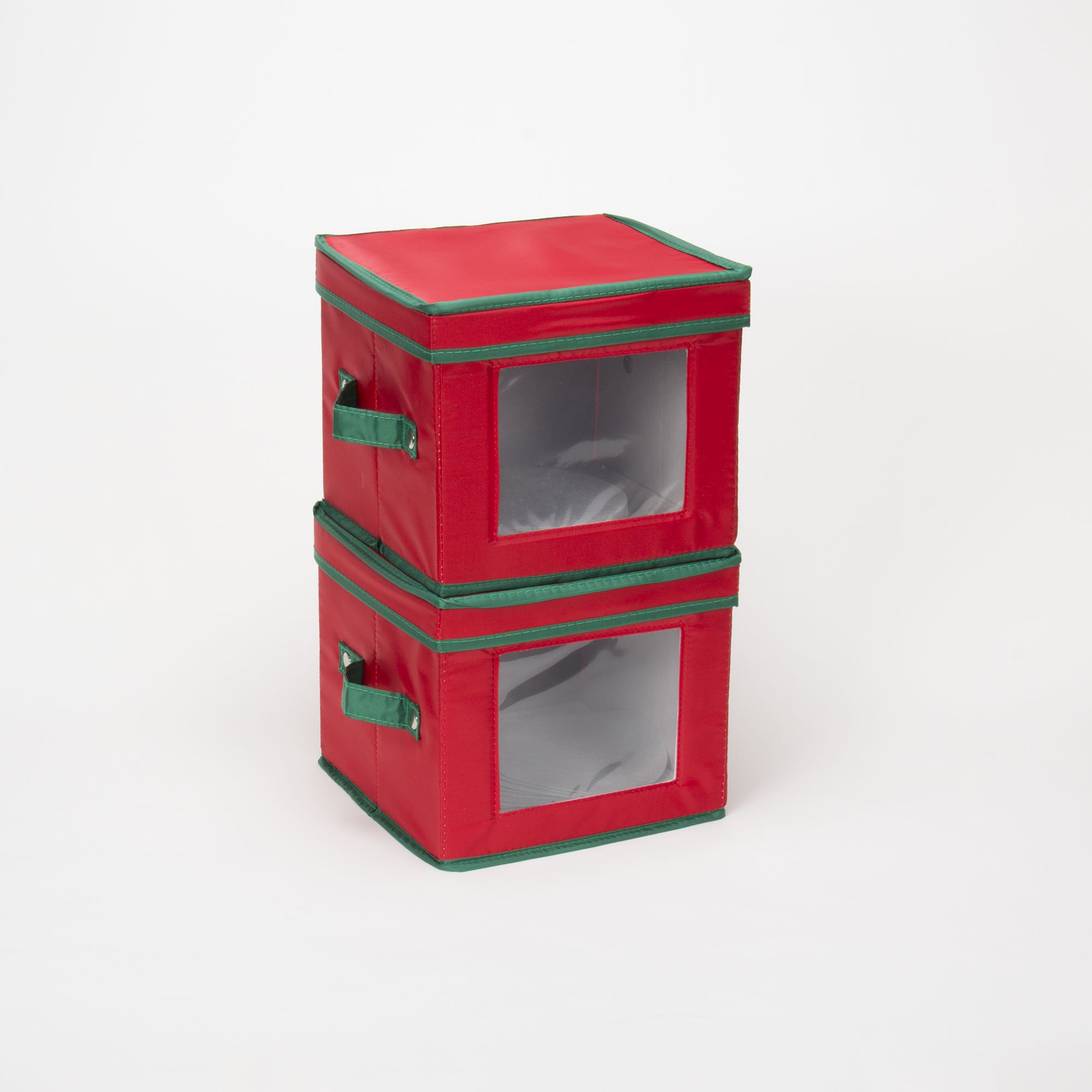 Household Essentials 534RED Holiday China Dinnerware Storage for Salad Plates or Bowls | Removable Lid | Red Canvas with Green Trim
