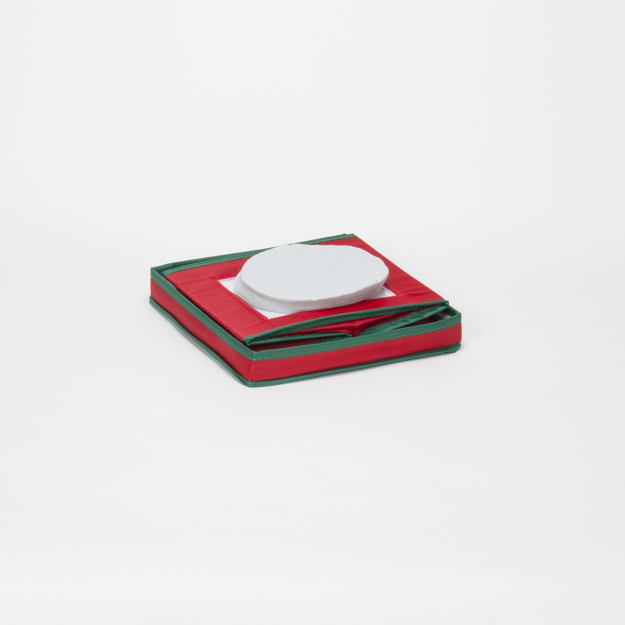 Household Essentials 534RED Holiday China Dinnerware Storage for Salad Plates or Bowls | Removable Lid | Red Canvas with Green Trim