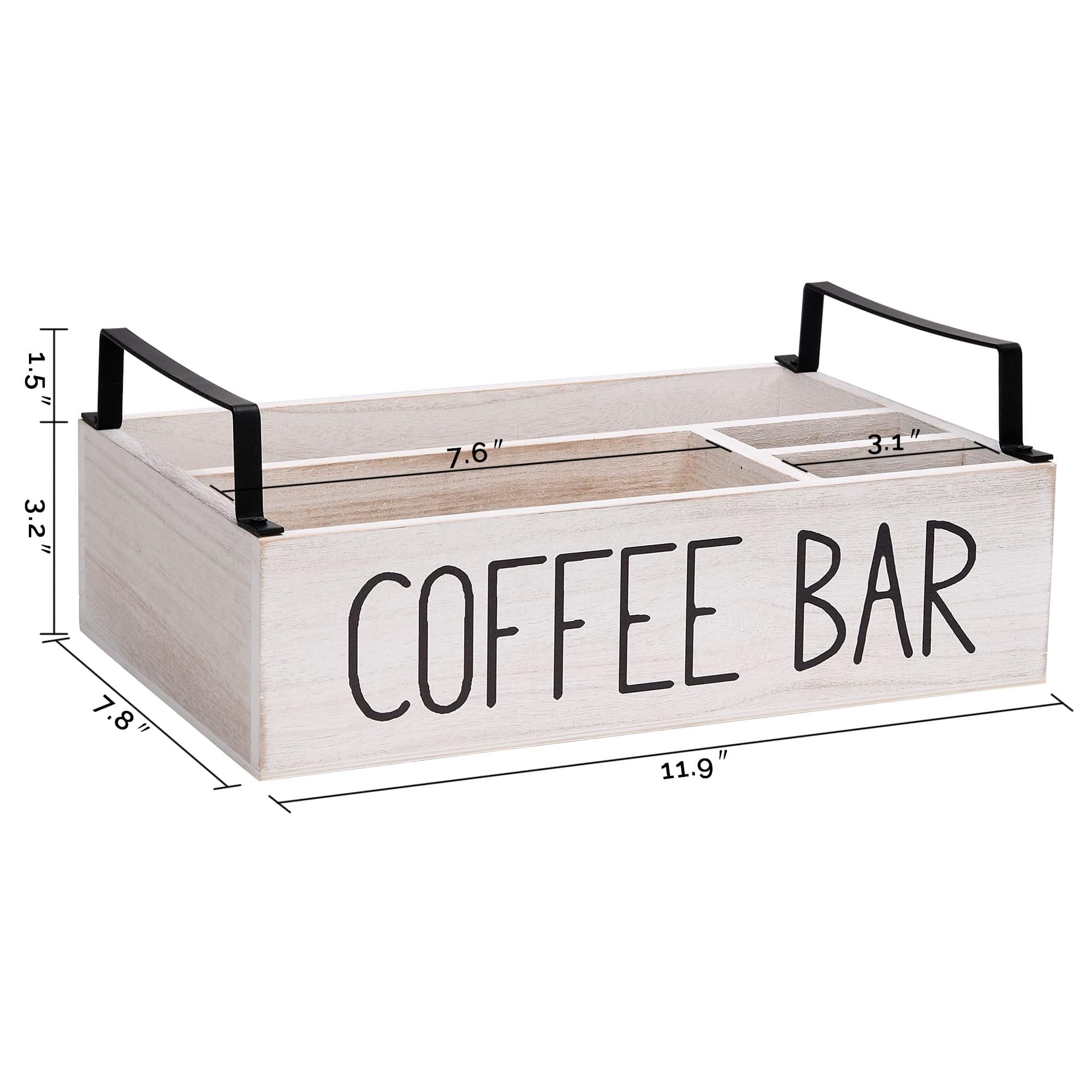 Coffee Station Organizer β Wooden Coffee bar Organizer for Kitchen Counter β Large Storage of 4 Compartments with Handles Perfect for Workplace, Meetings, Gatherings and Parties