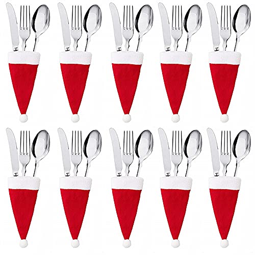 Christmas Home Decoration Tableware Bag Holder Christmas Hat Fork Knife Cutlery Bag Merry Christmas Decoration Ornament