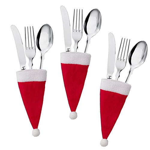 Christmas Home Decoration Tableware Bag Holder Christmas Hat Fork Knife Cutlery Bag Merry Christmas Decoration Ornament