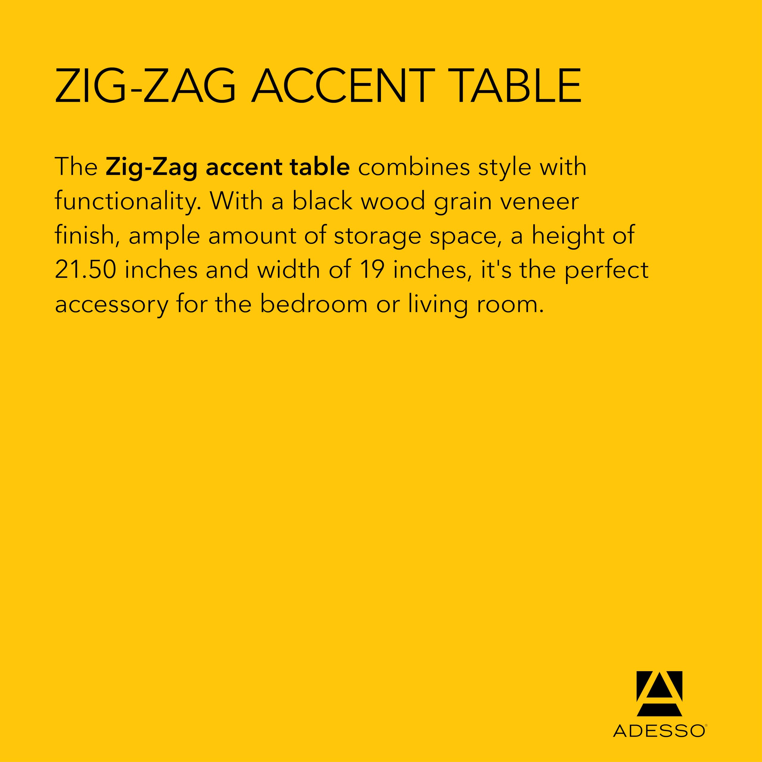 Adesso Zig-Zag Accent Table - Table Bookshelf - Storage Side Table. Home Furnishings and Decor , Black