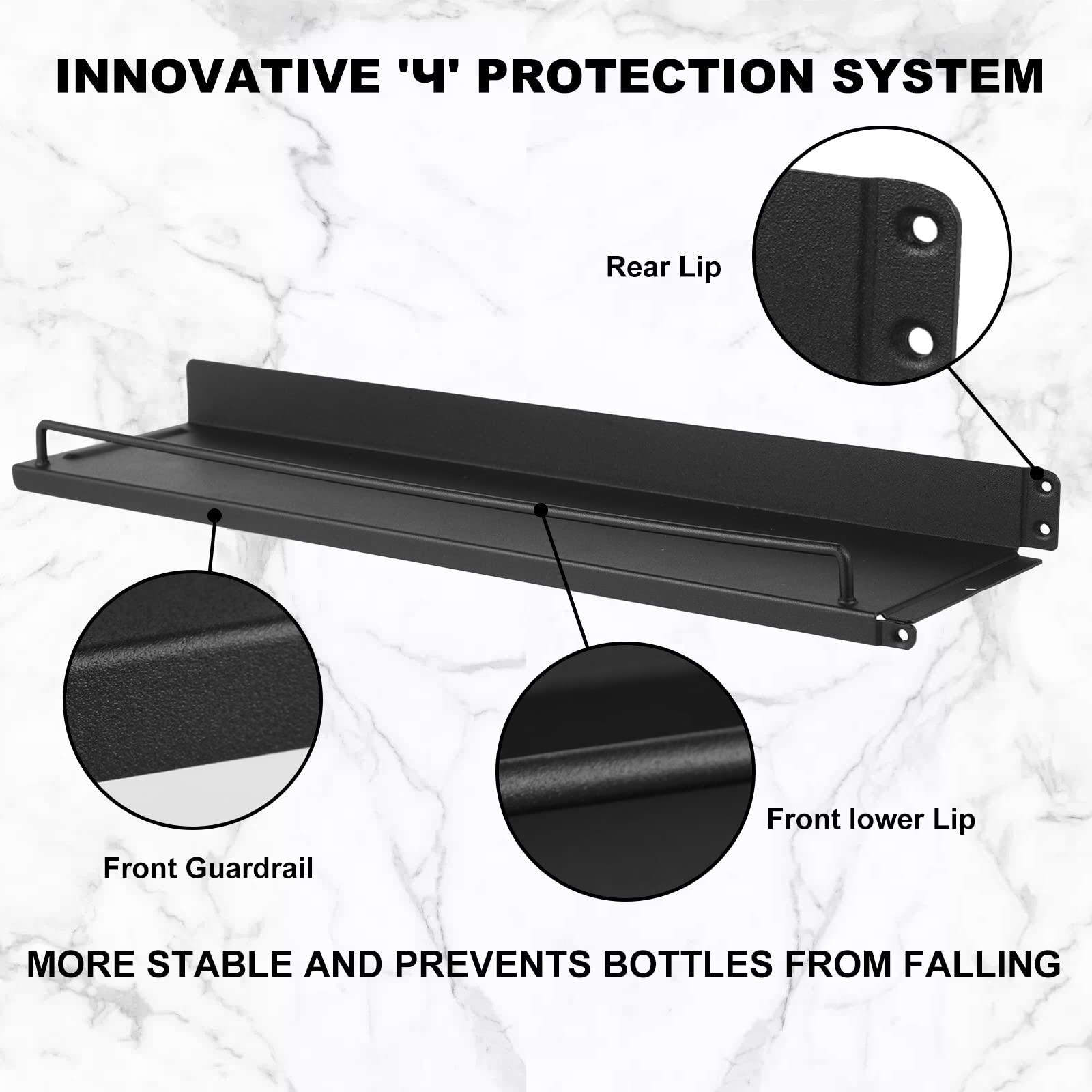 Shelf for Stove Top, Flaovoth 30ββ Shelf for Kitchen Stove Metal Over the Stove Spice Rack with Rail to Prevent Failing, Non Magnetic, Black