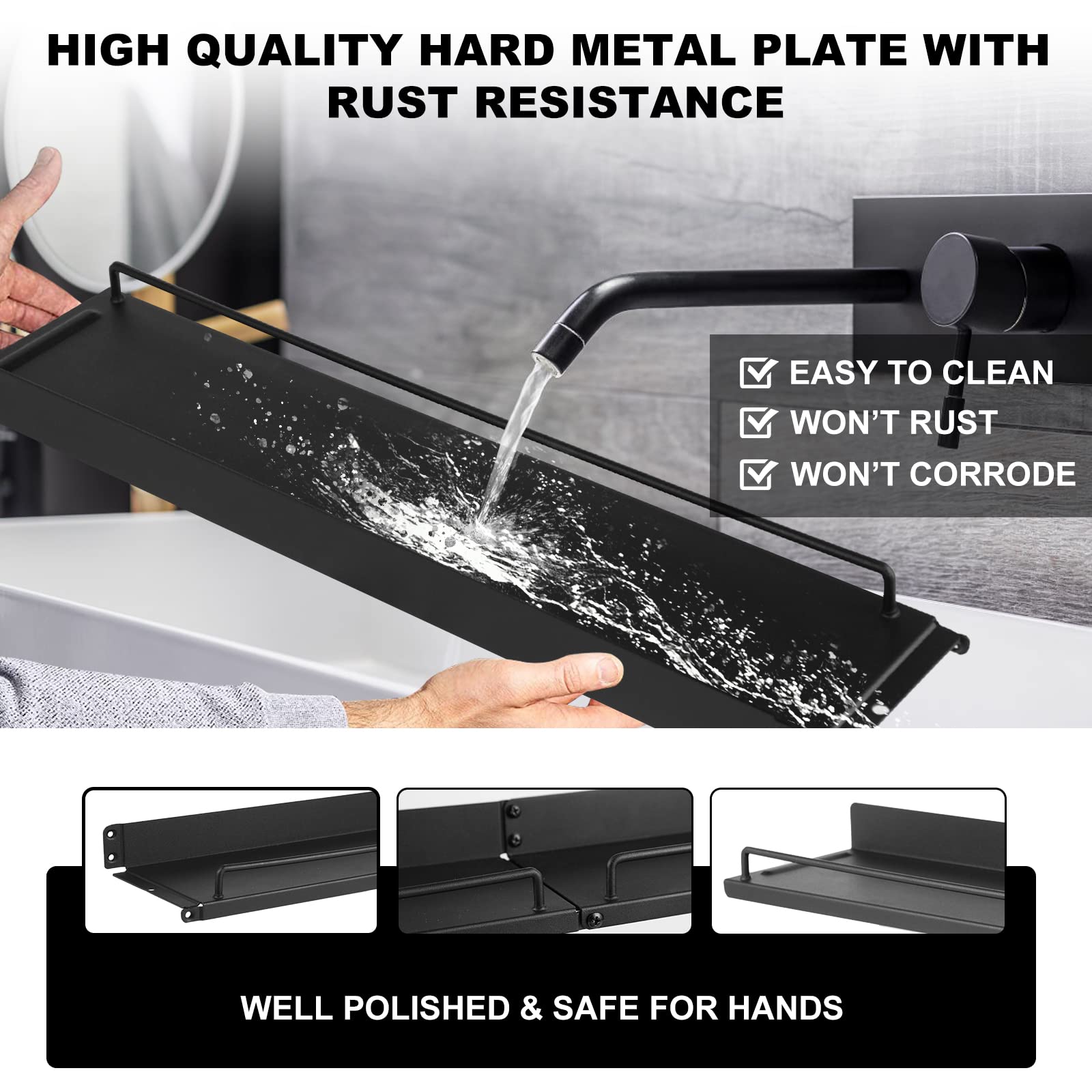 Shelf for Stove Top, Flaovoth 30ββ Shelf for Kitchen Stove Metal Over the Stove Spice Rack with Rail to Prevent Failing, Non Magnetic, Black