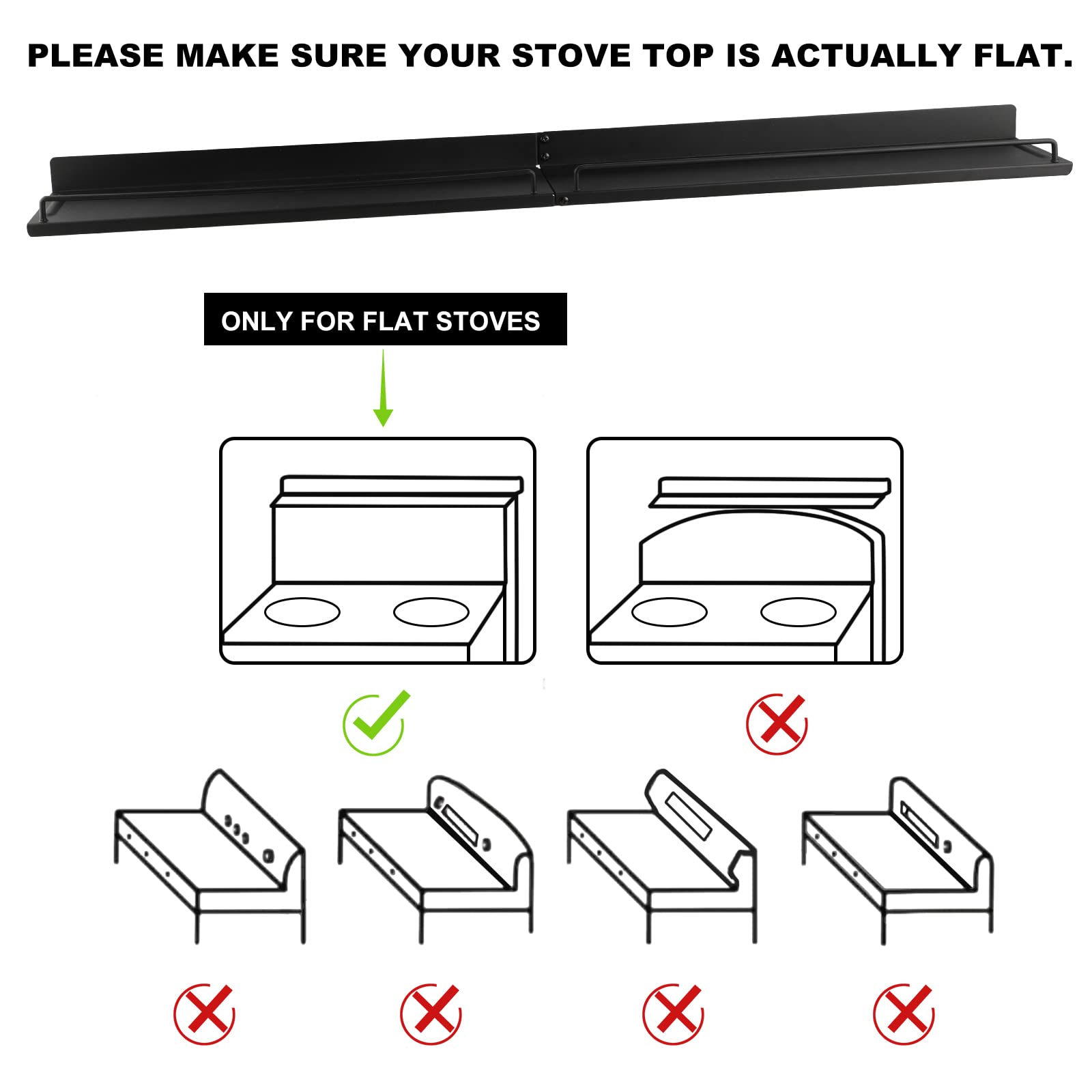 Shelf for Stove Top, Flaovoth 30ββ Shelf for Kitchen Stove Metal Over the Stove Spice Rack with Rail to Prevent Failing, Non Magnetic, Black