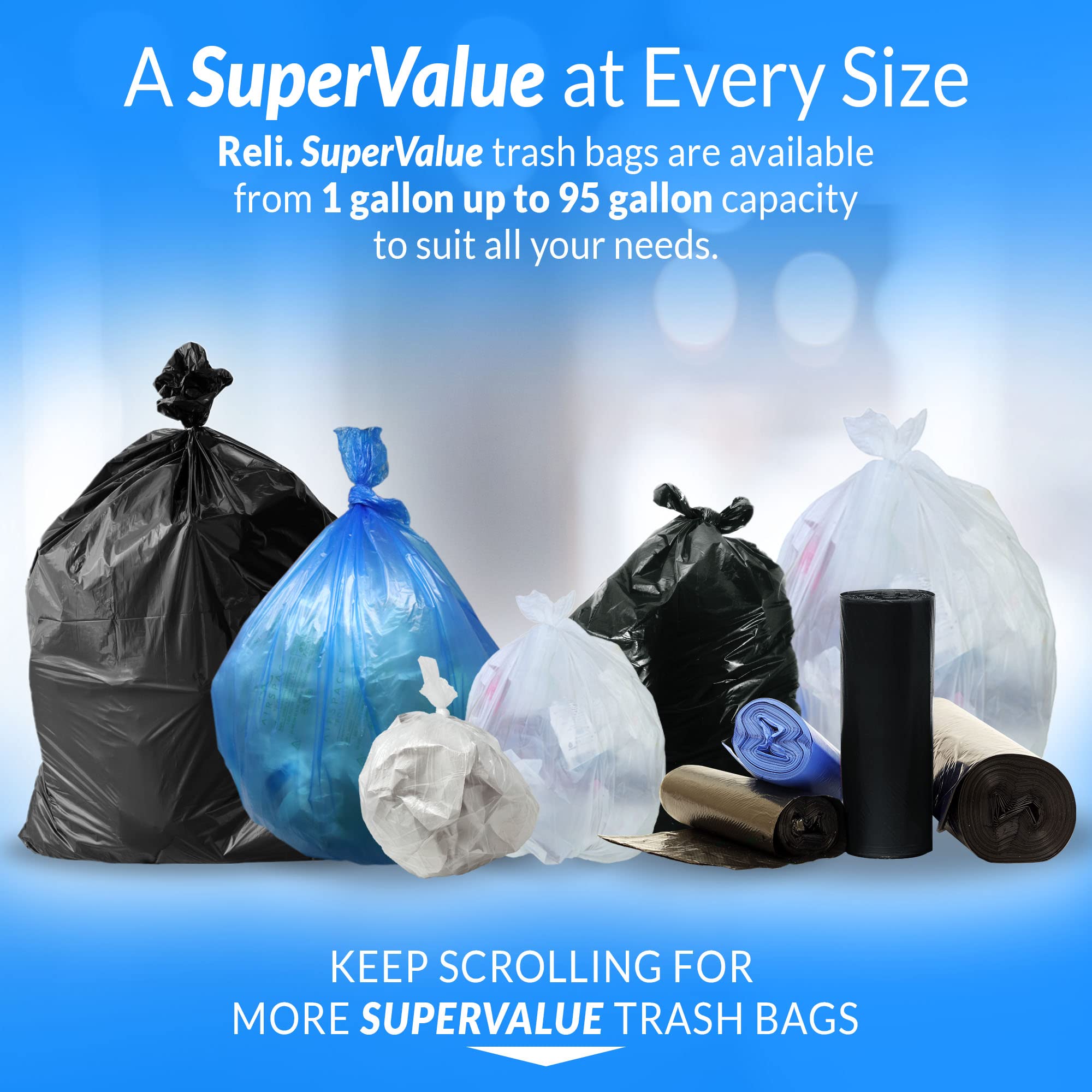 Reli. SuperValue Trash Bags 13 Gallon | 1000 Count | Tall Kitchen Garbage Bags Bulk - Clear | 13 Gallon Clear Trash Bags / Trash Can Liners for Garbage | Made for 12 Gal, 13 Gal, 16 Gal - Unscented