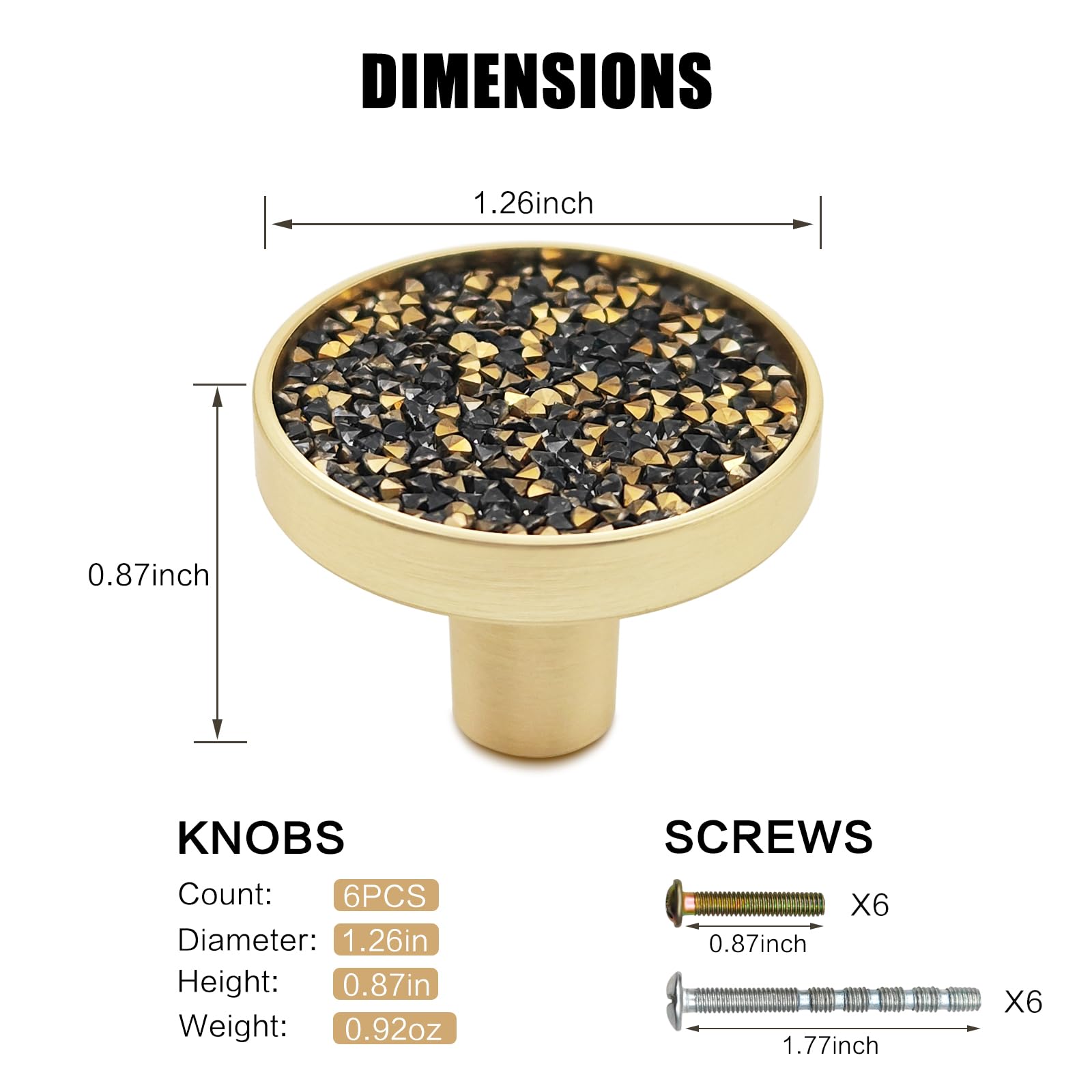 Ismosm 6 Pack Gold Cabinet Dresser Drawer Knobs, Cabinet Hardware, Bling Modern Metal Drawer Pulls and Knobs for Cabinets, Dressers, and Many Other Home and Office Furniture (Gold 6 Pcs)