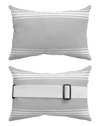 Recliner Head Pillow Ledge Loungers Chair Pillows with Insert Farmhouse Gray White Stripe Lumbar Pillow with Adjustable Strap Outdoor Waterproof Patio Pillows for Couch Beach Pool Office Chair, 2 PCS