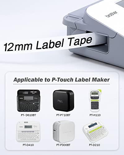 P Touch Label Tape 12mm 0.47 Laminated White Tape Replace for Brother P-Touch Label Maker Tape TZe-231 TZe231 TZe TZ Tape Work with Brother Label Maker PT-D220 PT-D210 PTH110 PT-D410 PT-1880, 4-Pack