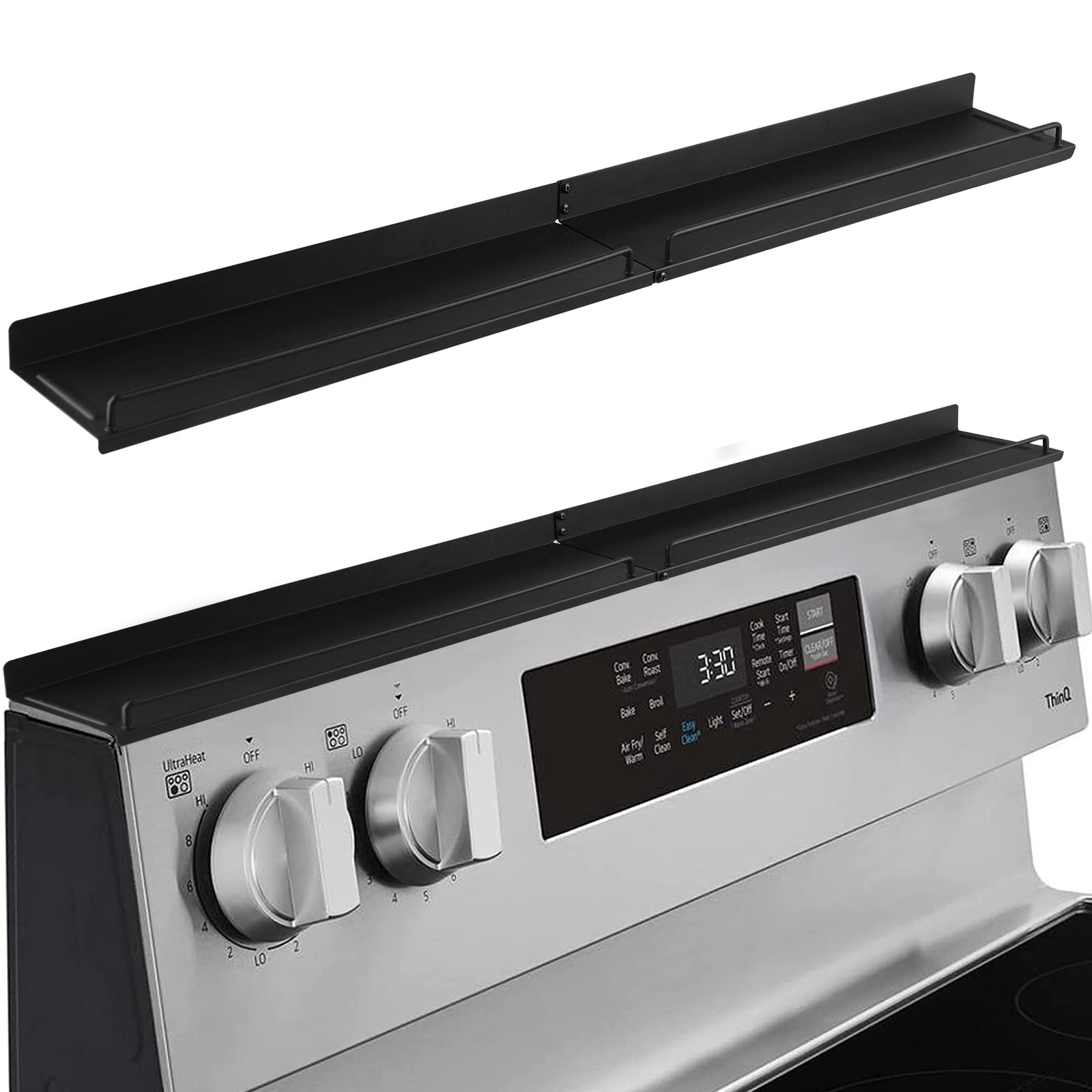 Shelf for Stove Top, Flaovoth 30ββ Shelf for Kitchen Stove Metal Over the Stove Spice Rack with Rail to Prevent Failing, Non Magnetic, Black