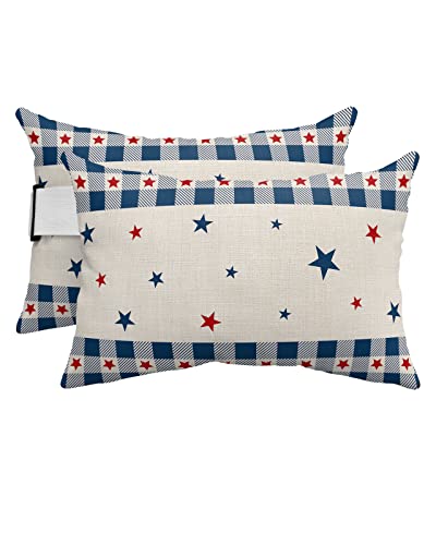 Recliner Head Pillow Ledge Loungers Chair Pillows with Insert 4th of July USA Flag Star Patriot Cotton Linen Lumbar Pillow with Adjustable Strap Outdoor Waterproof Patio Pillows for Beach Pool, 2 PCS