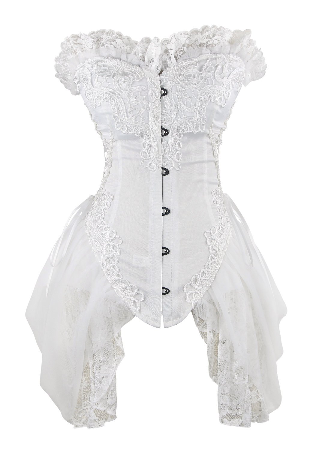 Charmian Women's Sexy Strapless Floral Embroidery Mesh Princess Gothic Vintage Bustier Corset with Lace Skirt White Medium