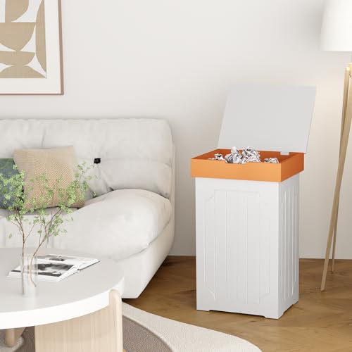 JEROAL Wood Kitchen Trash Can, Trash Can Cabinet, 23 Gallon Large Kitchen Garbage Cabinet with Lid, Dog Proof Trash Can, Recycle Trash Bin for Kitchen, Bathroom Home and Outdoor, White