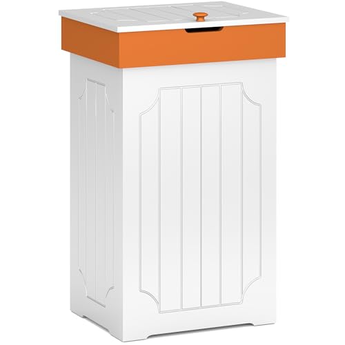 JEROAL Wood Kitchen Trash Can, Trash Can Cabinet, 23 Gallon Large Kitchen Garbage Cabinet with Lid, Dog Proof Trash Can, Recycle Trash Bin for Kitchen, Bathroom Home and Outdoor, White