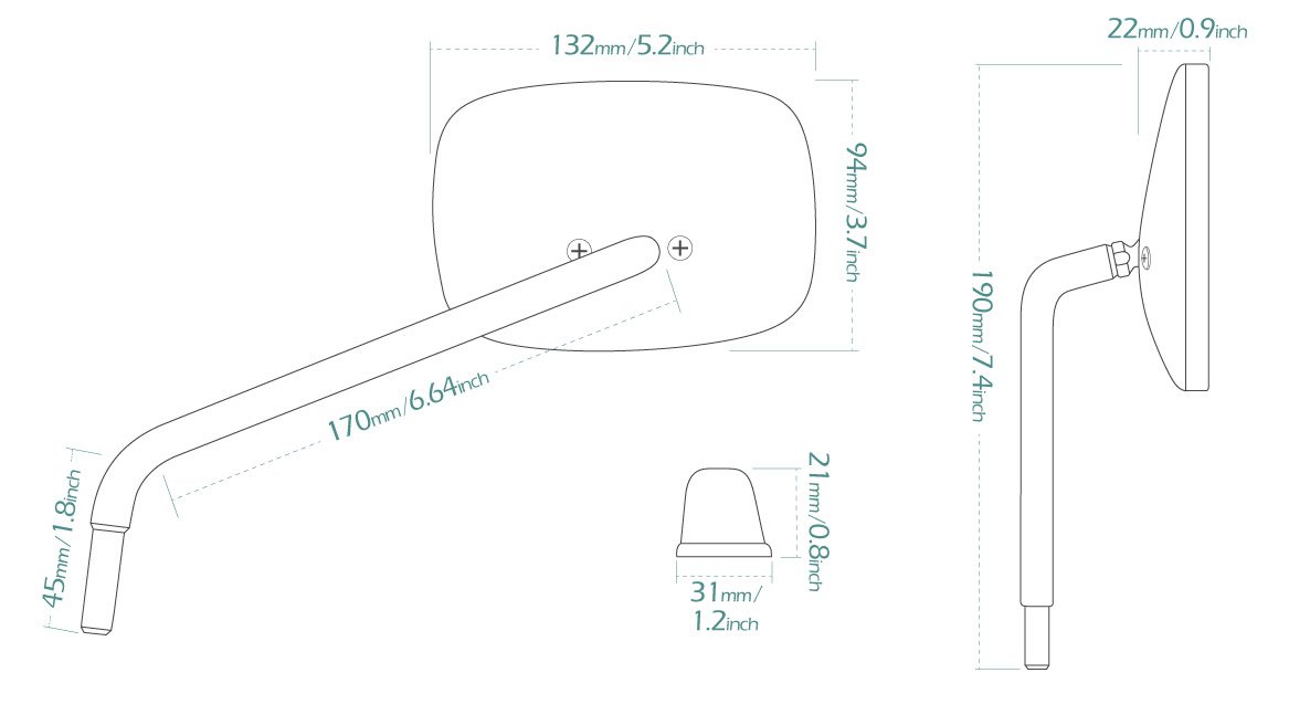 KiWAV Motorcycle OEM Replacement Mirror FA265 compatible for PIAGGIO Vespa S 50 125 150 Left Hand x 1