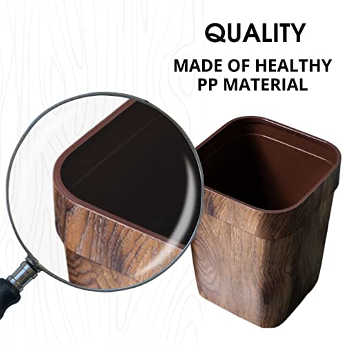 Square Waste Bins Hipsteen Retro Style Pressing Ring Plastic Trash Can Household Office Mimetic Wood Grain Garbage Bin Kitchen Outdoor Bedroom Bathroom Office Commercial Bin Waste Square Waste Basket