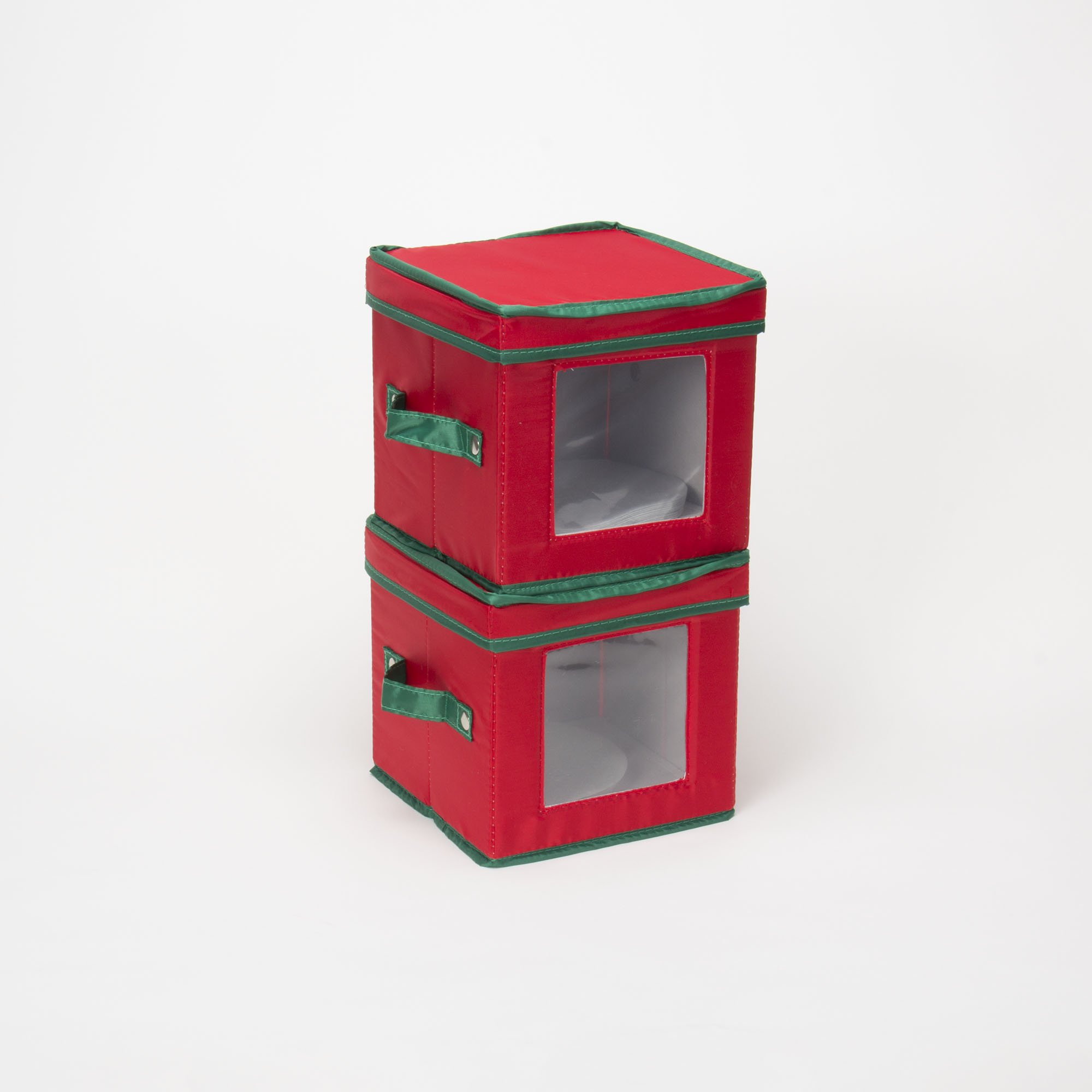 Household Essentials 532RED Holiday China Dinnerware Storage for Dessert Plates or Bowls | Removable Lid | Red Canvas with Green Trim, Red & Green