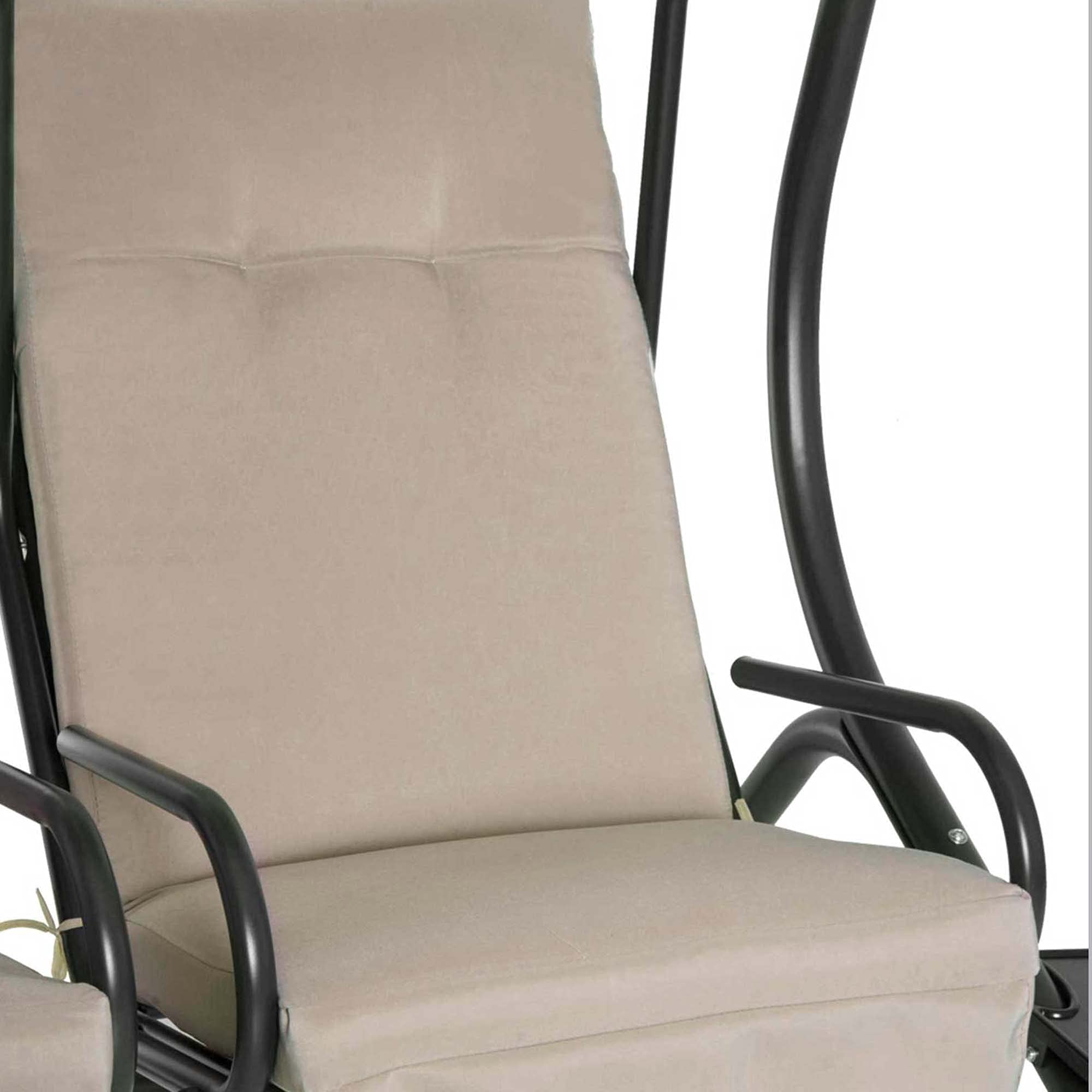 Outsunny Patio Swing Chair with 2 Separate Seats, Outdoor Swing Glider with Removable Canopy and Cup Holders, for Porch, Garden, Poolside, Backyard, Beige