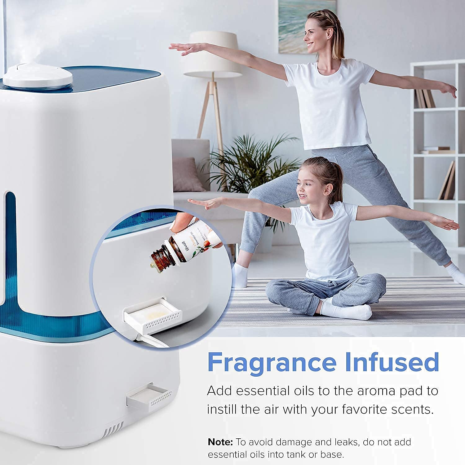 LEVOIT 4L Humidifiers for Bedroom Large Room & Essential Oil Diffuser, Ultrasonic Quiet Cool Mist for Baby, Plants, Last up to 40Hours, Dual 360° Rotation Nozzles, Handle Design, Auto Shut Off, Blue