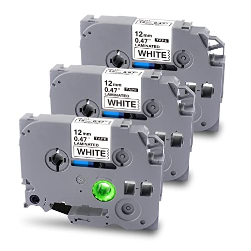 3 Pack Compatible for Brother Label Maker Refills TZe231 TZe-231 Ptouch Label Maker Tape 12mm 0.47 Laminated White, Work for PT-D210 PT-H110 PTD600 PTD400AD Label Makers