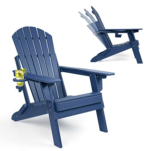FUNBERRY Plastic Adirondack Chairs,Folding Adirondack Chairs,Adjustable Backrest Adirondack Chair,Fire Pit Chairs,Resin Adirondack Chairs with Cup Holder,Composite Adirondack Chairs