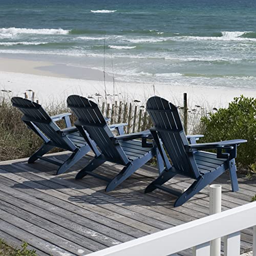 FUNBERRY Plastic Adirondack Chairs,Folding Adirondack Chairs,Adjustable Backrest Adirondack Chair,Fire Pit Chairs,Resin Adirondack Chairs with Cup Holder,Composite Adirondack Chairs