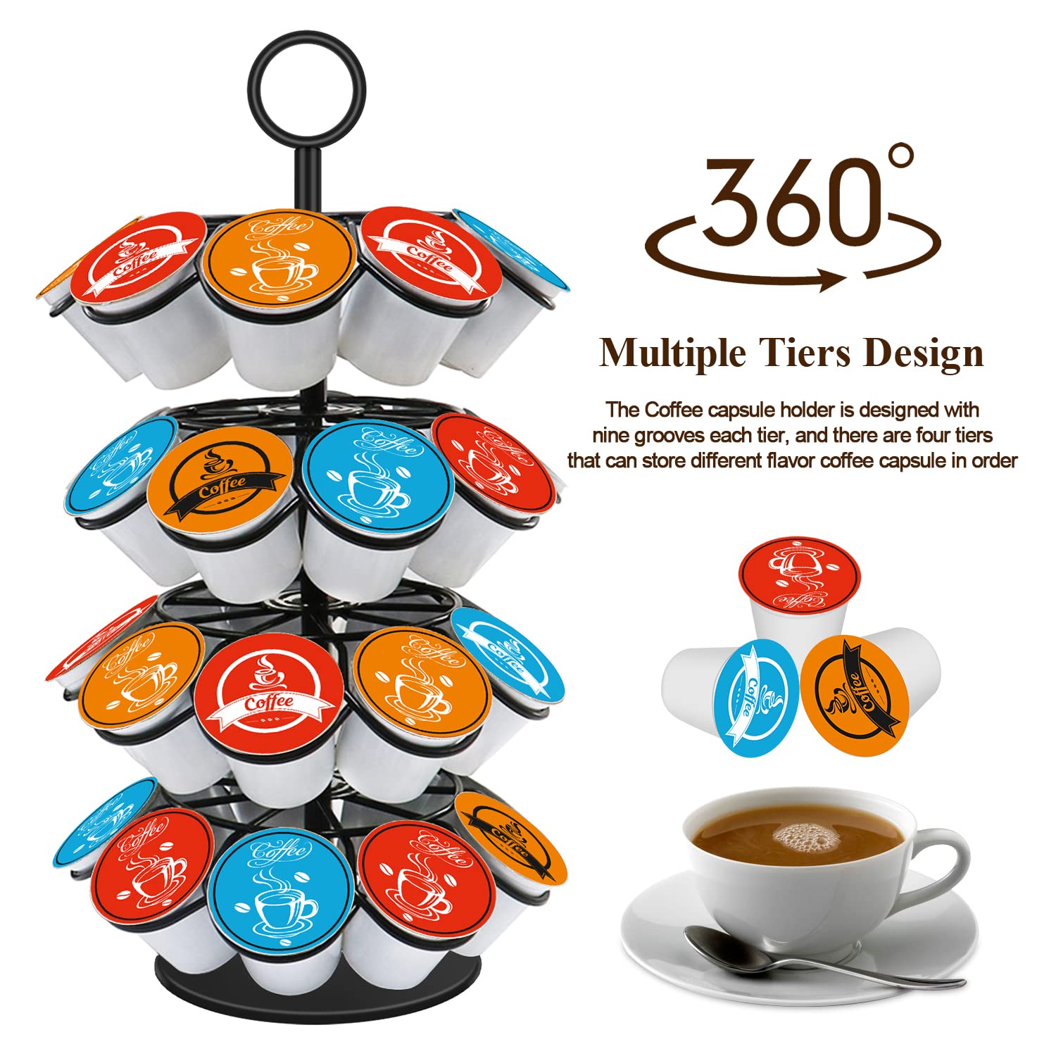 SHURFFY Coffee Pod Carousel Holder Organizer Compatible with 36 Cup Pods