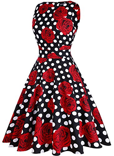 OWIN Women's Vintage 1950's Floral Spring Garden Picnic Dress Party Cocktail Dress