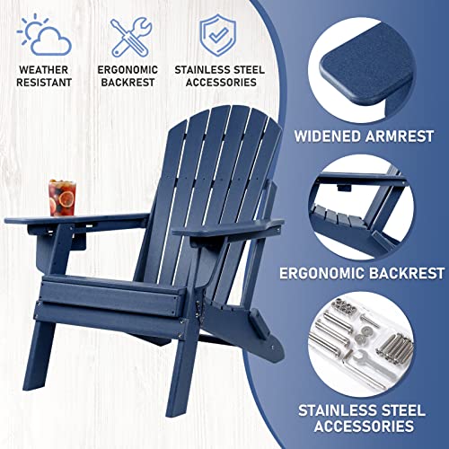 FUNBERRY Plastic Adirondack Chairs,Folding Adirondack Chairs,Adjustable Backrest Adirondack Chair,Fire Pit Chairs,Resin Adirondack Chairs with Cup Holder,Composite Adirondack Chairs