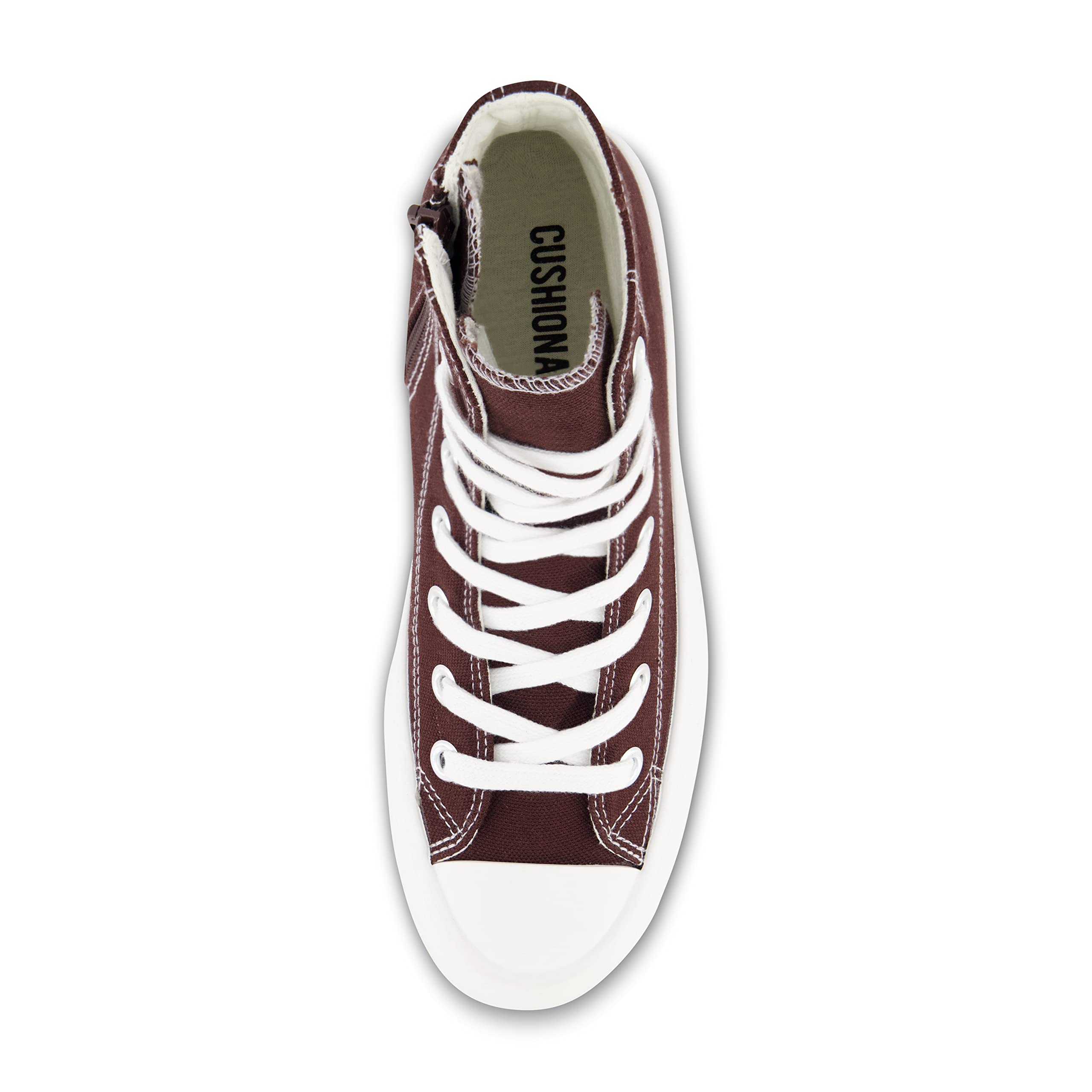CUSHIONAIRE Women's Vespa high top Canvas Sneaker +Memory Foam and Side Zipper, Chocolate 7