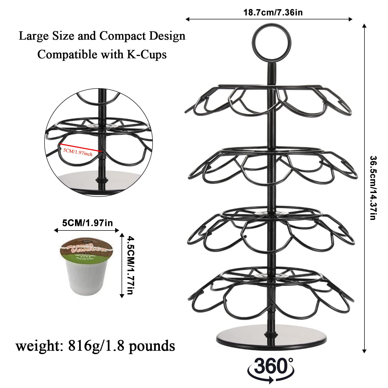 SHURFFY Coffee Pod Carousel Holder Organizer Compatible with 36 Cup Pods