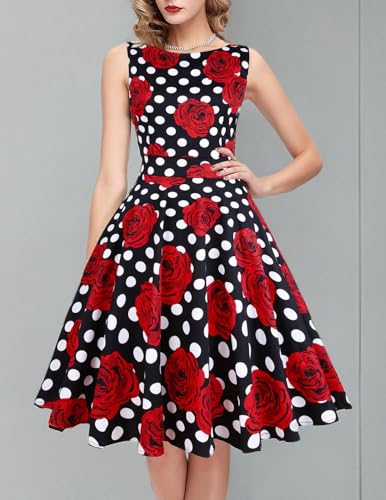 OWIN Women's Vintage 1950's Floral Spring Garden Picnic Dress Party Cocktail Dress