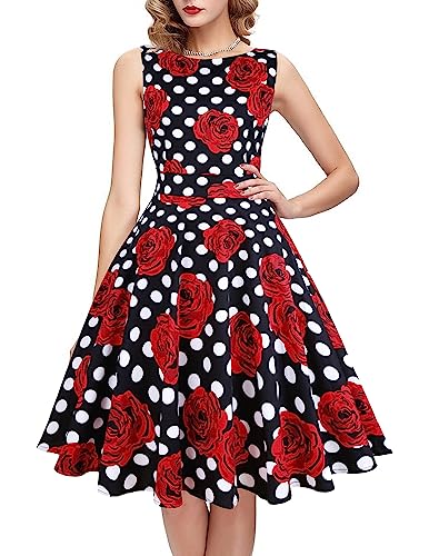 OWIN Women's Vintage 1950's Floral Spring Garden Picnic Dress Party Cocktail Dress