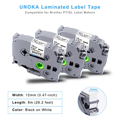 3 Pack Compatible for Brother Label Maker Refills TZe231 TZe-231 Ptouch Label Maker Tape 12mm 0.47 Laminated White, Work for PT-D210 PT-H110 PTD600 PTD400AD Label Makers