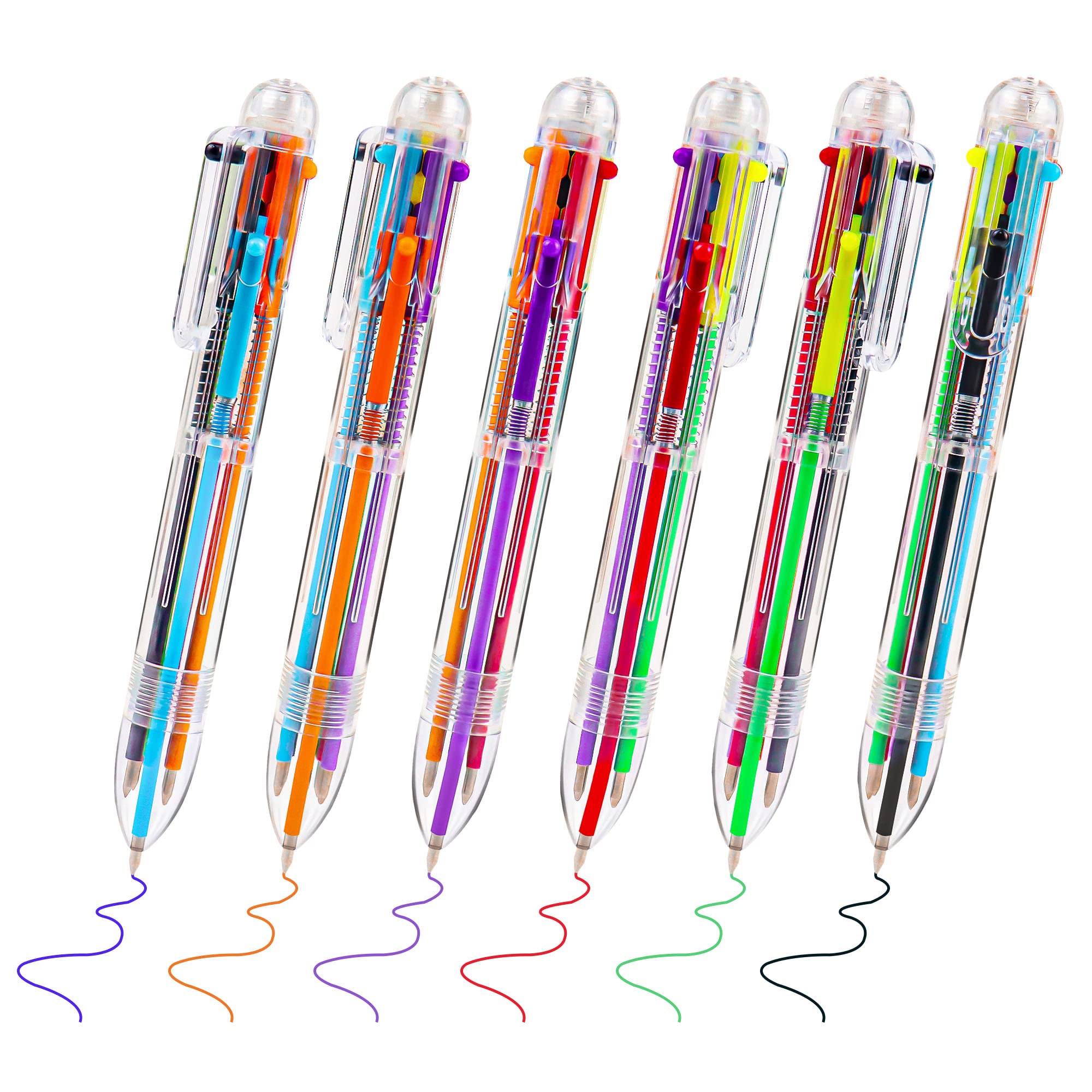 IHPUKIDI 24 Pack 0.5mm 6-in-1 Multicolor Ballpoint Pen, 6 Color Transparent Barrel Retractable Ballpoint Pens for Office School Supplies Students Gift (24 Pack)