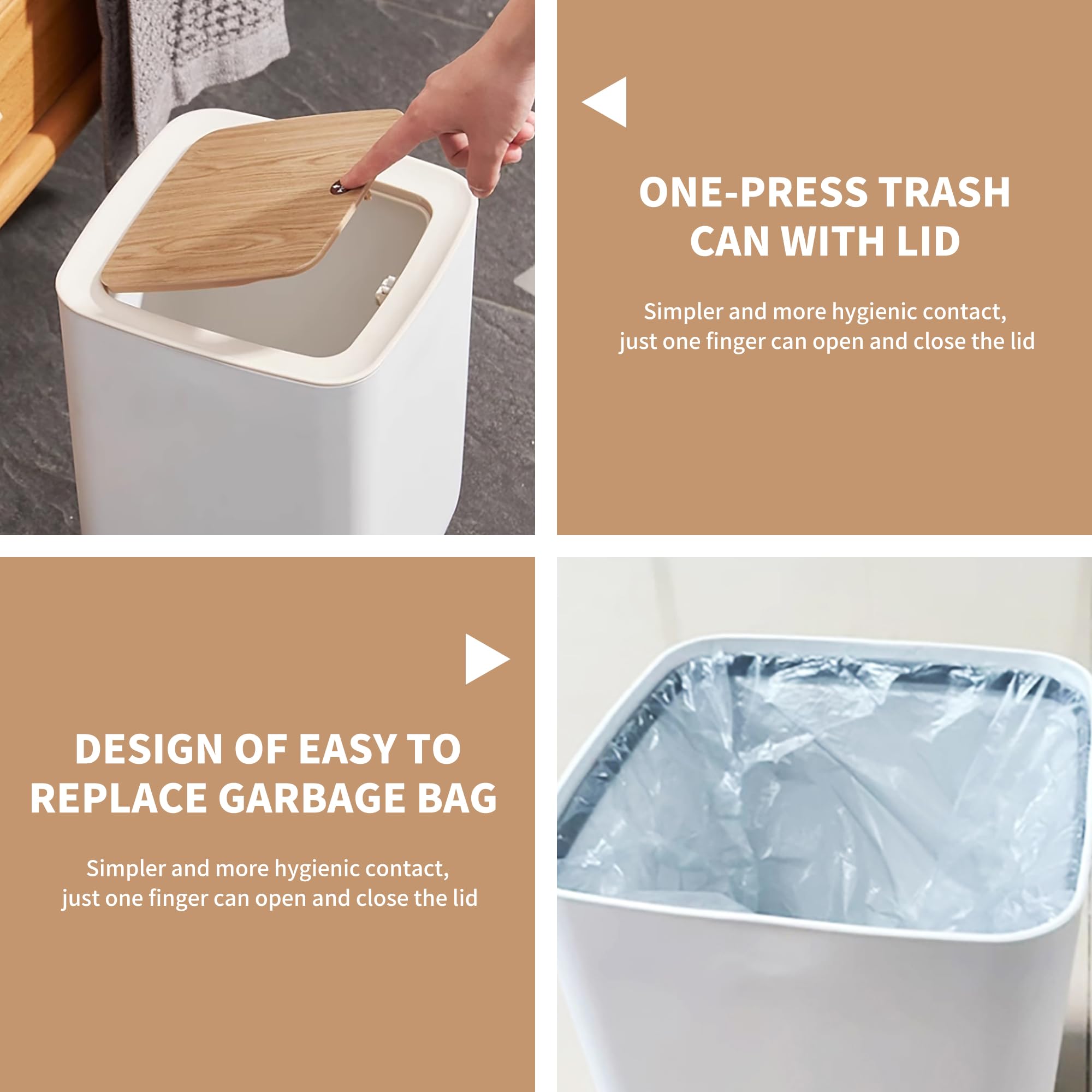 WanWanKa Mini White Plastic Trash Can, 2.6 Gallon Capacity, Slim Design, Anti-Odor, Easy to Clean, Suitable for Any Place
