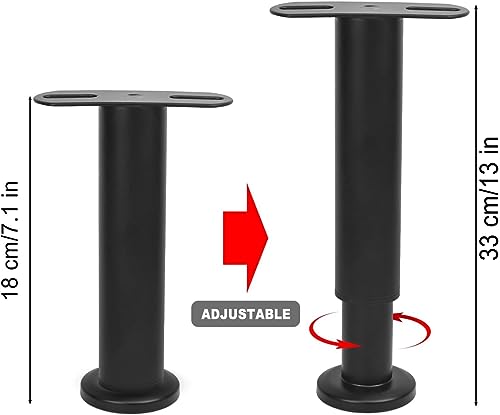Bed Support Legs, Metal Adjustable Legs for Bed, Heavy Duty Bed Center Frame Middle Reinforce Circular Bottom Extendable Slat Support Leg for Cabinet Sofa Bed Frame Replacement Parts (Black 1 Pcs)