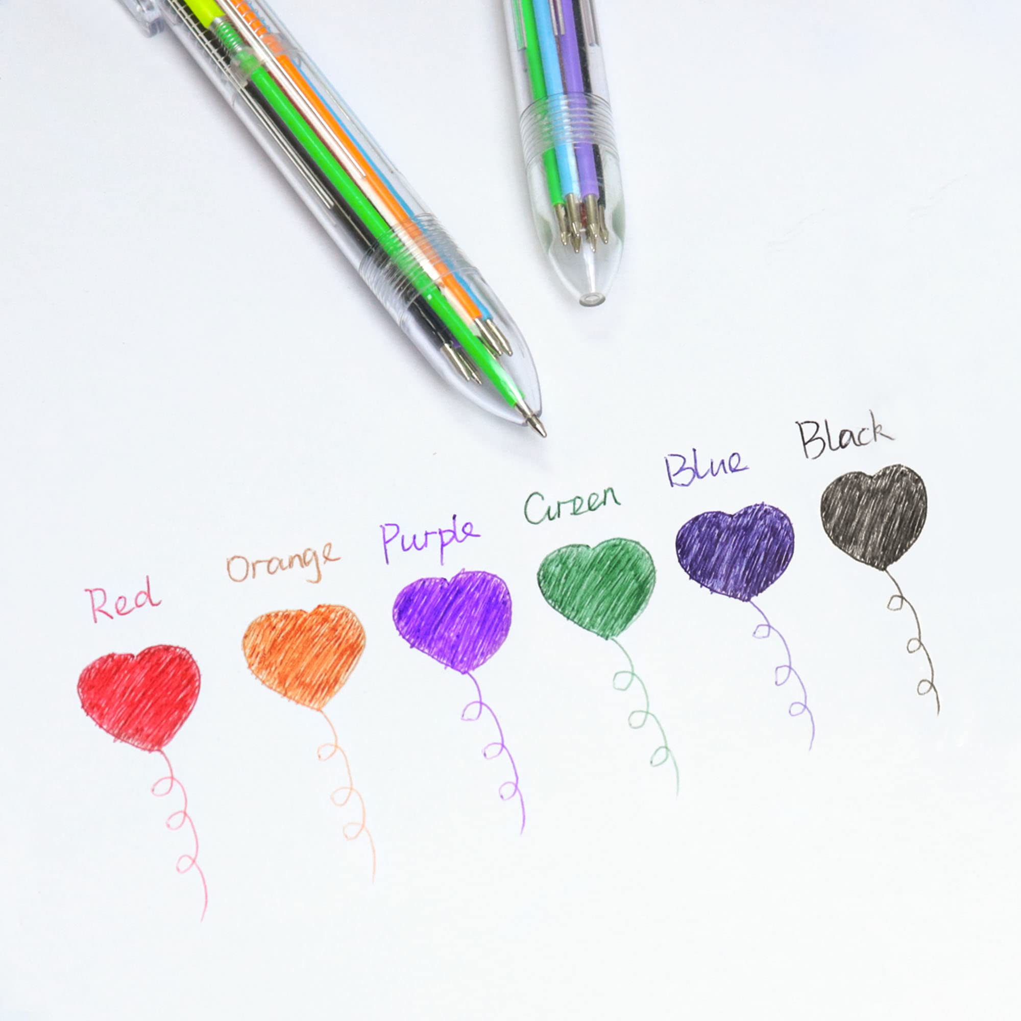 IHPUKIDI 24 Pack 0.5mm 6-in-1 Multicolor Ballpoint Pen, 6 Color Transparent Barrel Retractable Ballpoint Pens for Office School Supplies Students Gift (24 Pack)