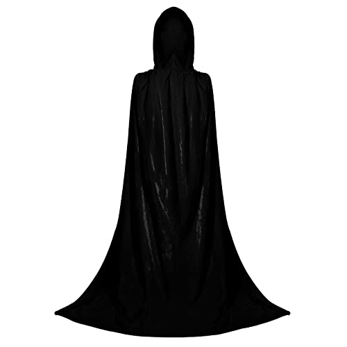 LAGESUN Hooded Cloak Long Velvet Cape with Hood for Cosplay Costumes Christmas Halloween Black