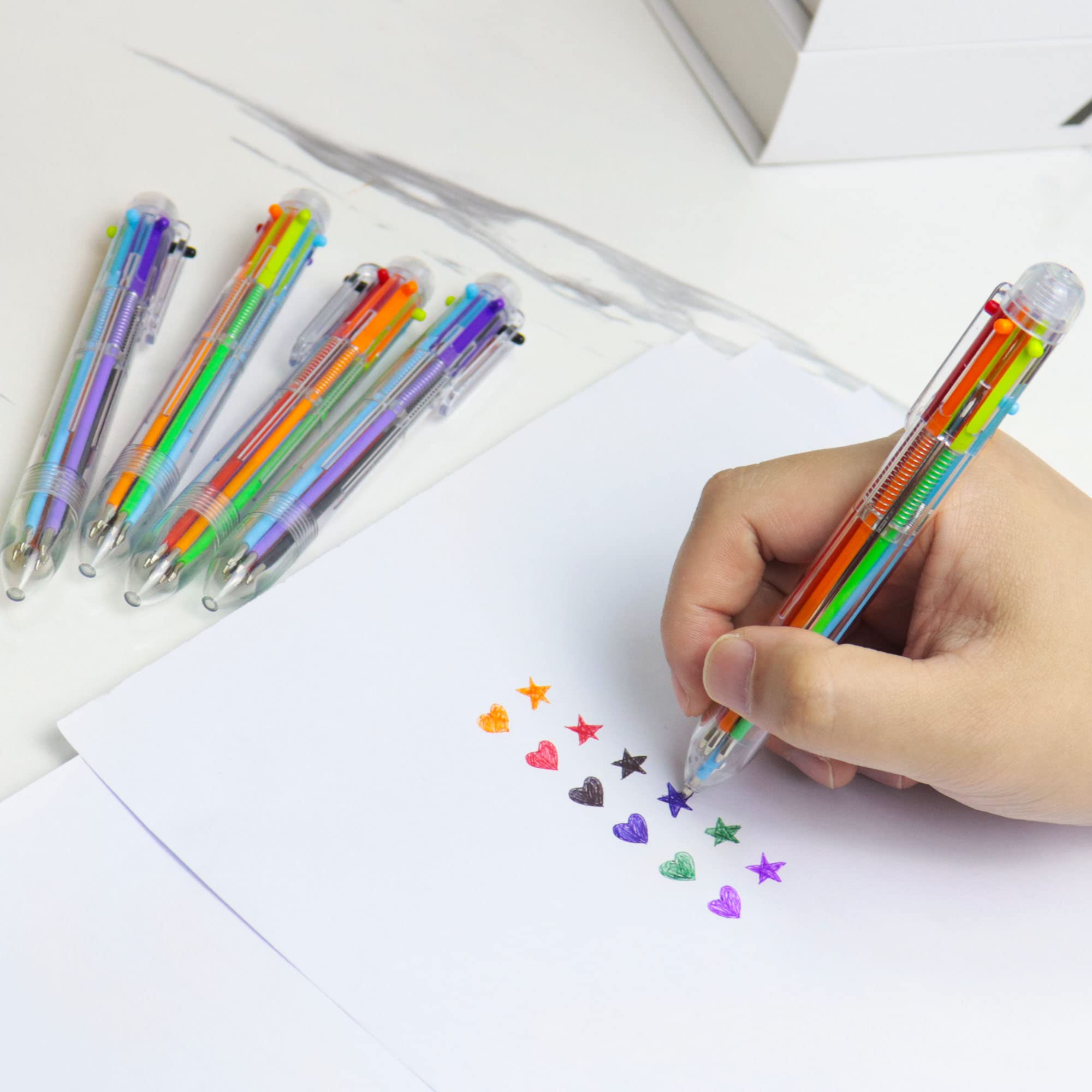 IHPUKIDI 24 Pack 0.5mm 6-in-1 Multicolor Ballpoint Pen, 6 Color Transparent Barrel Retractable Ballpoint Pens for Office School Supplies Students Gift (24 Pack)