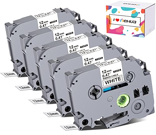 Hehua Compatible TZe-FX231 Flexible Label Tape Replacement for Brother TZeFX231 Cable Label Black on White 0.47" x 26.2' Work for P-Touch PT-D210 PT-D400 PT-H100 PT-D200 PT-D600 Labelmakers, 5 Pack