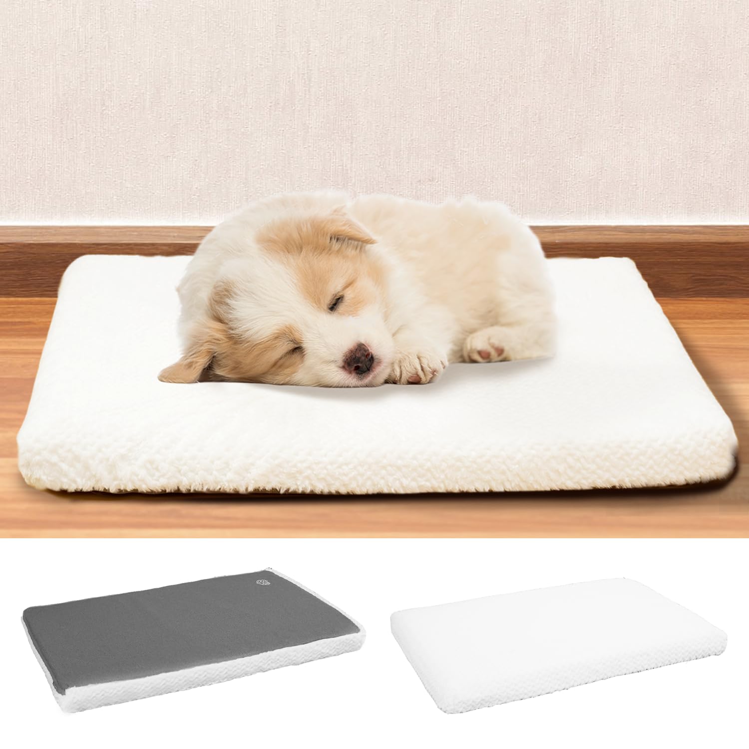 EMPSIGN Dog Bed Crate Pad for Small Dogs, Deluxe Fluffy Plush Machine Washable Dog Mat, Crate Pet Beds with Removable Cover, Dog Sleeping Mat Cushion Bed, 23"x 16"x3", White