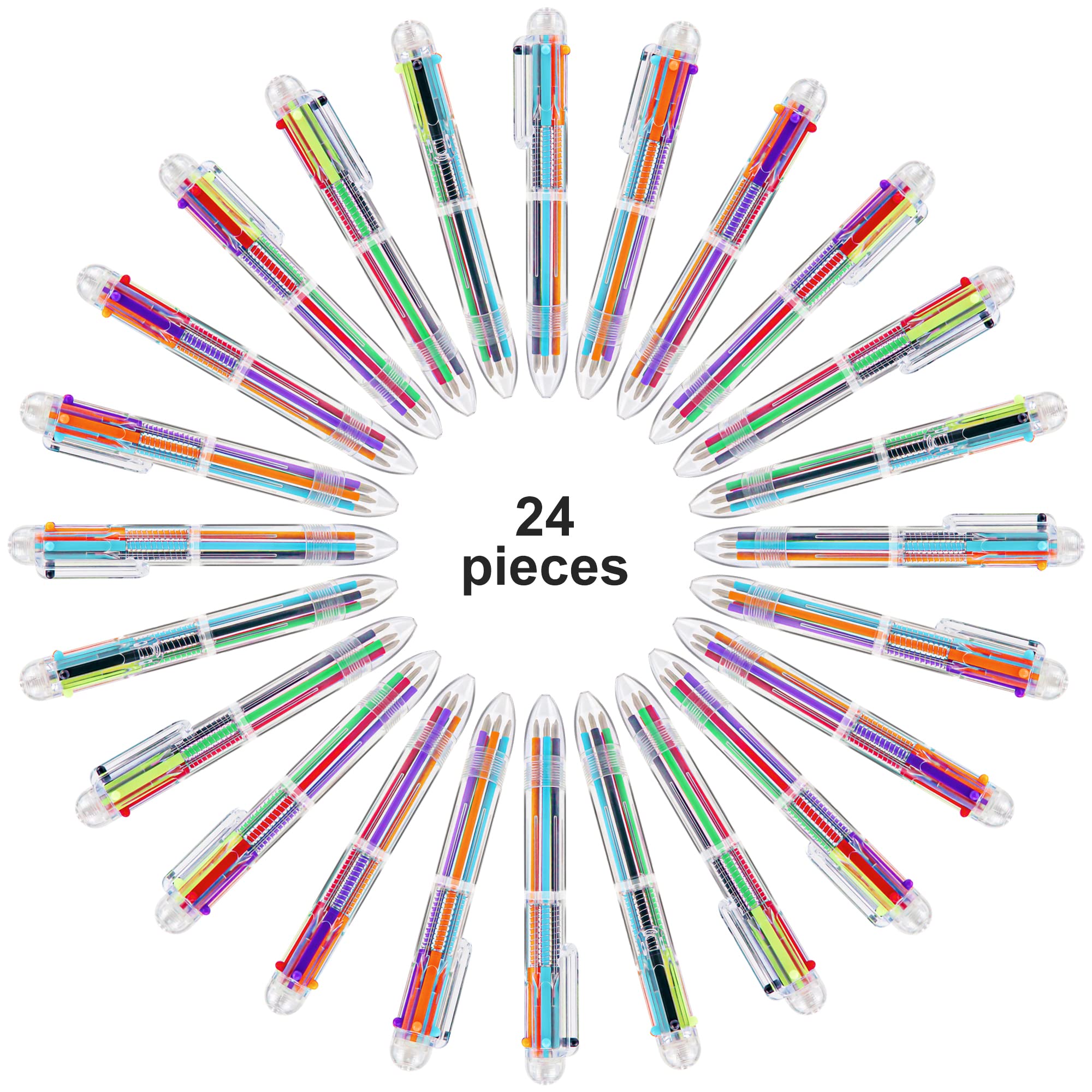 IHPUKIDI 24 Pack 0.5mm 6-in-1 Multicolor Ballpoint Pen, 6 Color Transparent Barrel Retractable Ballpoint Pens for Office School Supplies Students Gift (24 Pack)
