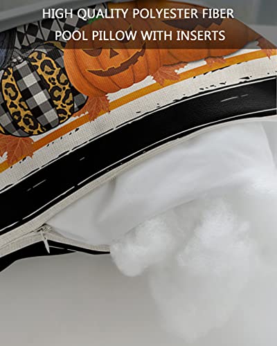 Recliner Head Pillow Ledge Loungers Chair Pillows with Insert Trick or Treat Pumpkin on Rustic Stripes Lumbar Pillow with Adjustable Strap Outdoor Waterproof Patio Pillows for Beach Pool, 2 PCS