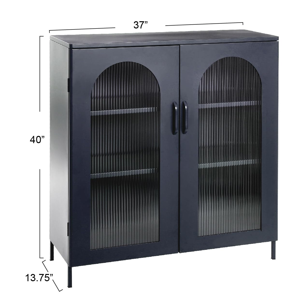 Creative Co-Op Solstice Wide Metal 2 Adjustable Storage Shelves and Arched Glass Door, Black Accent Cabinet, 40"